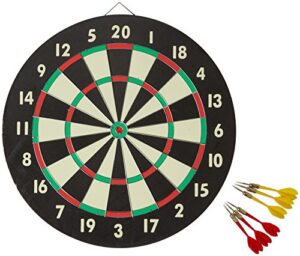 accudart 2-in-1 starlite quality-bound paper dartboard game set with six included brass darts , black