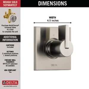 Delta Faucet Vero 3-Setting Shower Handle Diverter Trim Kit, Diverter Valve Trim Kit Brushed Nickel, 3 Way Shower Diverter, Delta Diverter Trim, Stainless T11853-SS (Valve Not Included)