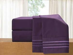 elegant comfort luxury 4-piece bed sheet set - luxury bedding 1500 premium hotel quality microfiber, wrinkle resistant cool & breathable, easy elastic fitted, queen, plum-purple