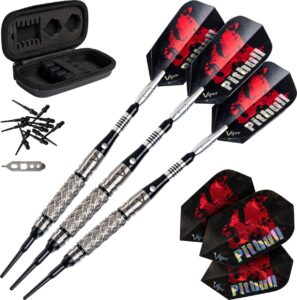 viper by gld products unisex adult (18 grams) viper pitbull 90 tungsten soft tip darts with storage travel case medium knurling 18 grams, black, wide crosscut us