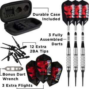 Viper by GLD Products unisex adult (18 Grams) Viper Pitbull 90 Tungsten Soft Tip Darts with Storage Travel Case Medium Knurling 18 Grams, Black, Wide Crosscut US