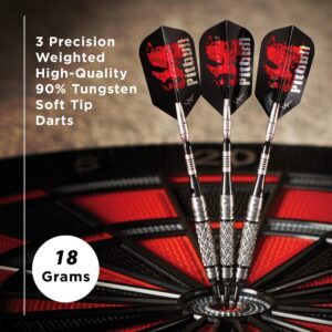 Viper by GLD Products unisex adult (18 Grams) Viper Pitbull 90 Tungsten Soft Tip Darts with Storage Travel Case Medium Knurling 18 Grams, Black, Wide Crosscut US