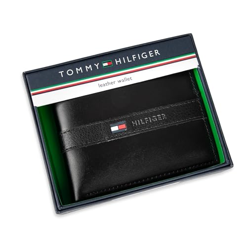 Tommy Hilfiger Men's Leather Wallet - Thin Sleek Casual Bifold with 6 Credit Card Pockets and Removable ID Window, Black