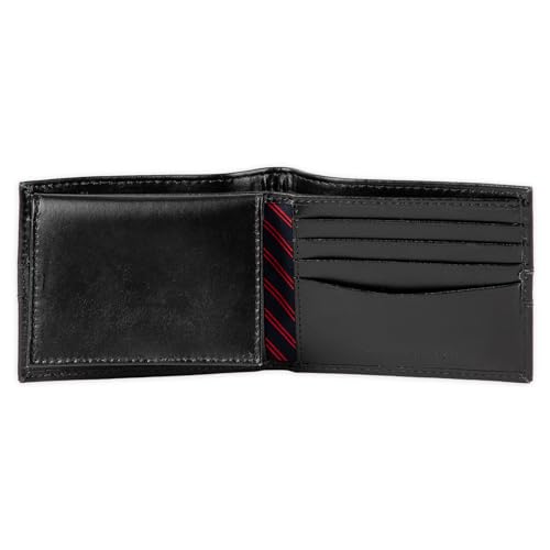 Tommy Hilfiger Men's Leather Wallet - Thin Sleek Casual Bifold with 6 Credit Card Pockets and Removable ID Window, Black