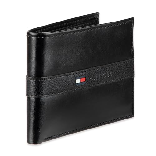 Tommy Hilfiger Men's Leather Wallet - Thin Sleek Casual Bifold with 6 Credit Card Pockets and Removable ID Window, Black