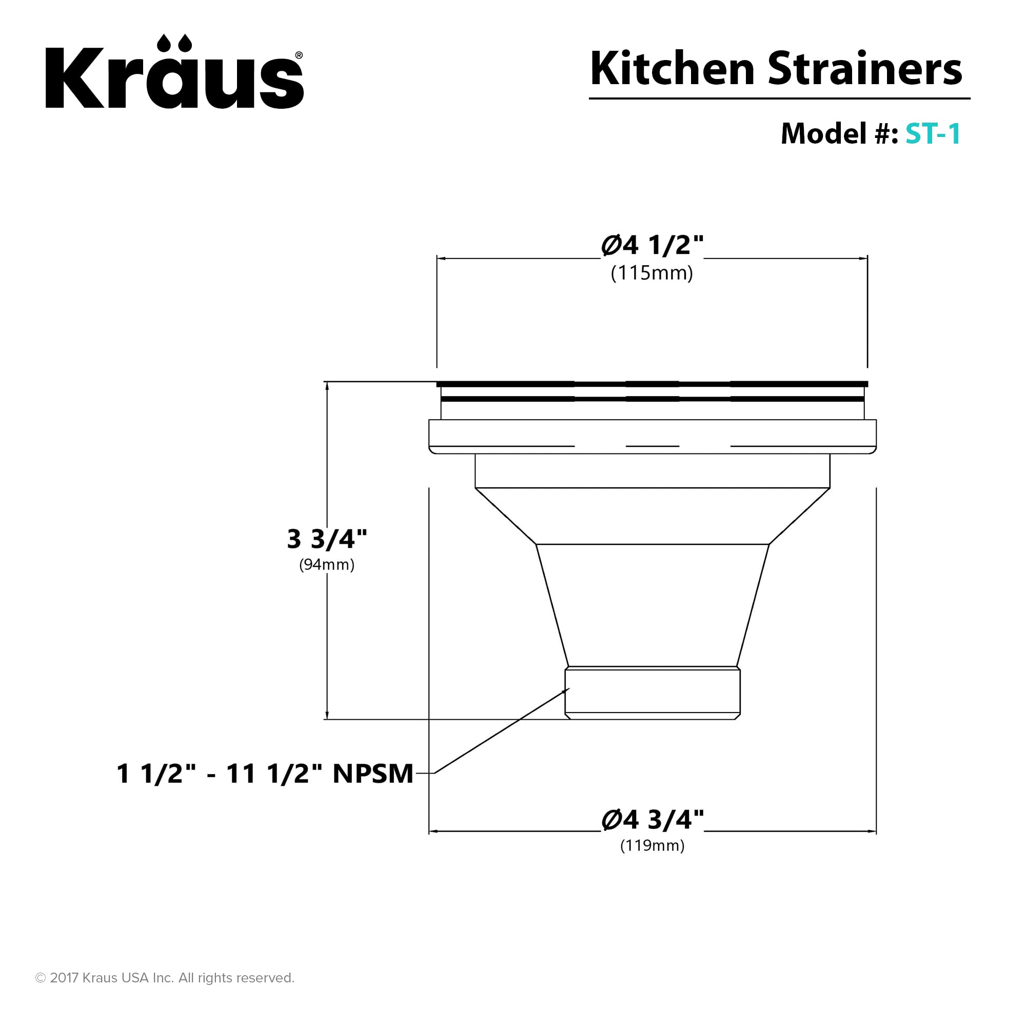 Kraus ST-1 Stainless Steel Strainer, 5" x 5" x 5"