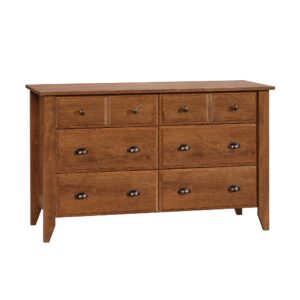 sauder shoal creek dresser, l: 60.0" x w: 16.73" x h: 35.04, oiled oak finish