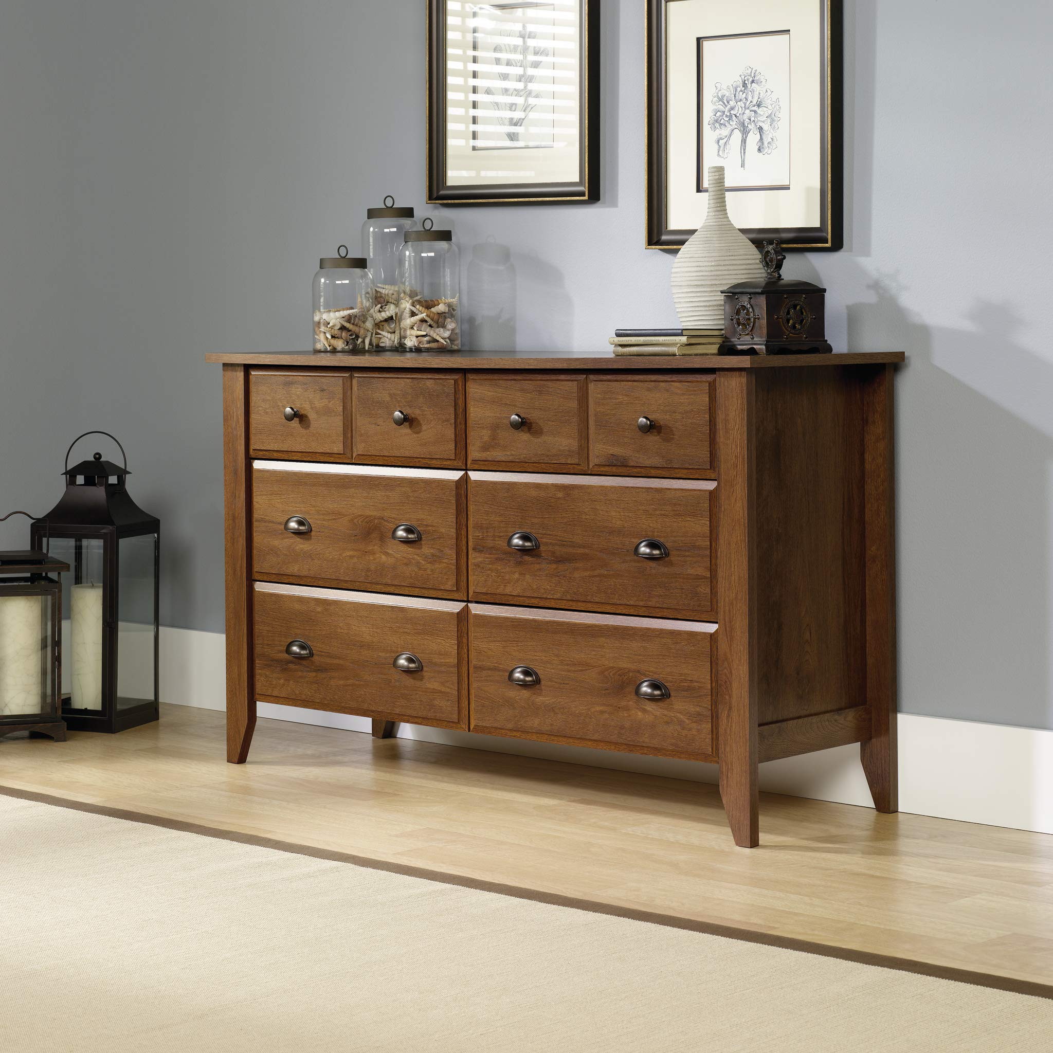 Sauder Shoal Creek Dresser, L: 60.0" x W: 16.73" x H: 35.04, Oiled Oak finish