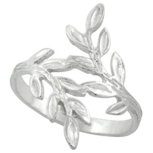 sterling silver olive branch ring polished finish 7/8 inch wide, size 5