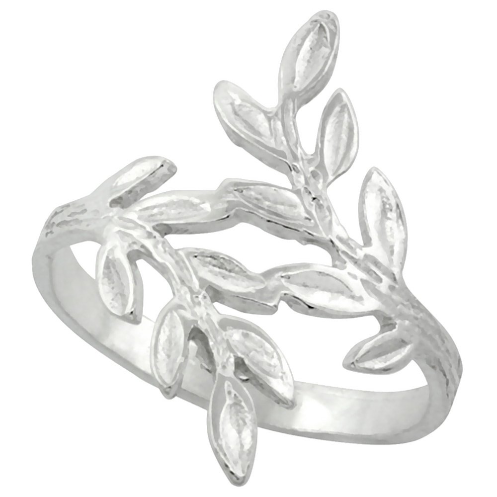 Sterling Silver Olive Branch Ring Polished finish 7/8 inch wide, size 5