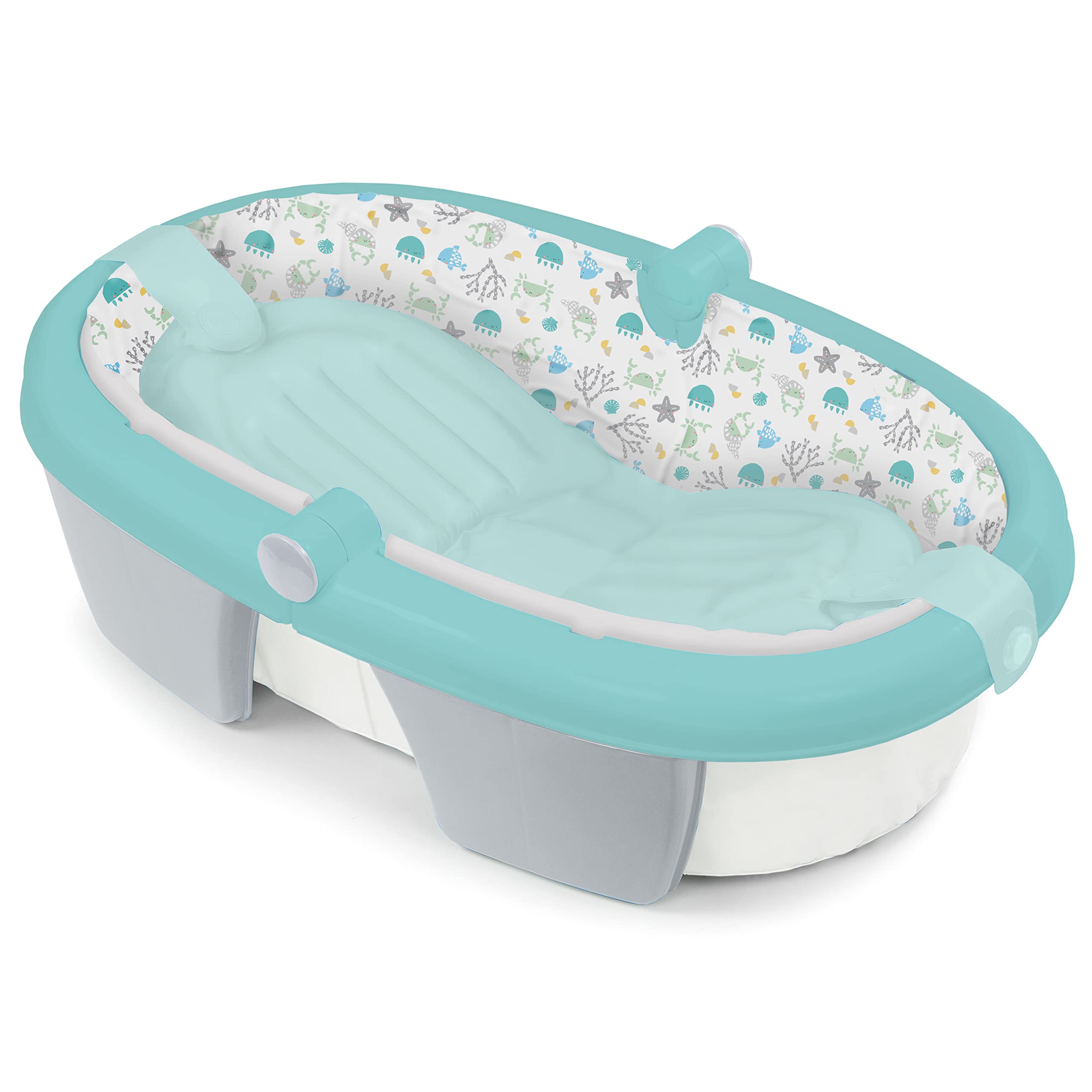 Summer Infant Foldaway Baby Bath (Under The Sea) - Convenient Baby Bathtub That Folds Compactly for Easy Storage and Travel - Inflatable Base for Extra Support - Durable Infant Tub