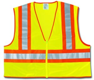 mcr safety wccl2lx2 class 2 polyester mesh safety vest with 3m scotchlite 4-1/2-inch orange/silver reflective stripe, fluorescent lime, 2x-large