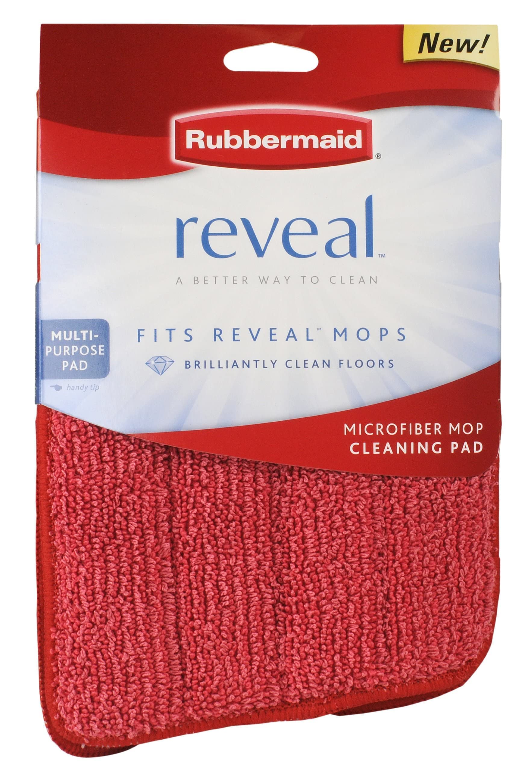 Rubbermaid Reveal Spray Mop Replacement Head, Red, Reusable Wet Mop Microfiber Pad for Floor Cleaning in Kitchen/Bathroom/Hallway/School