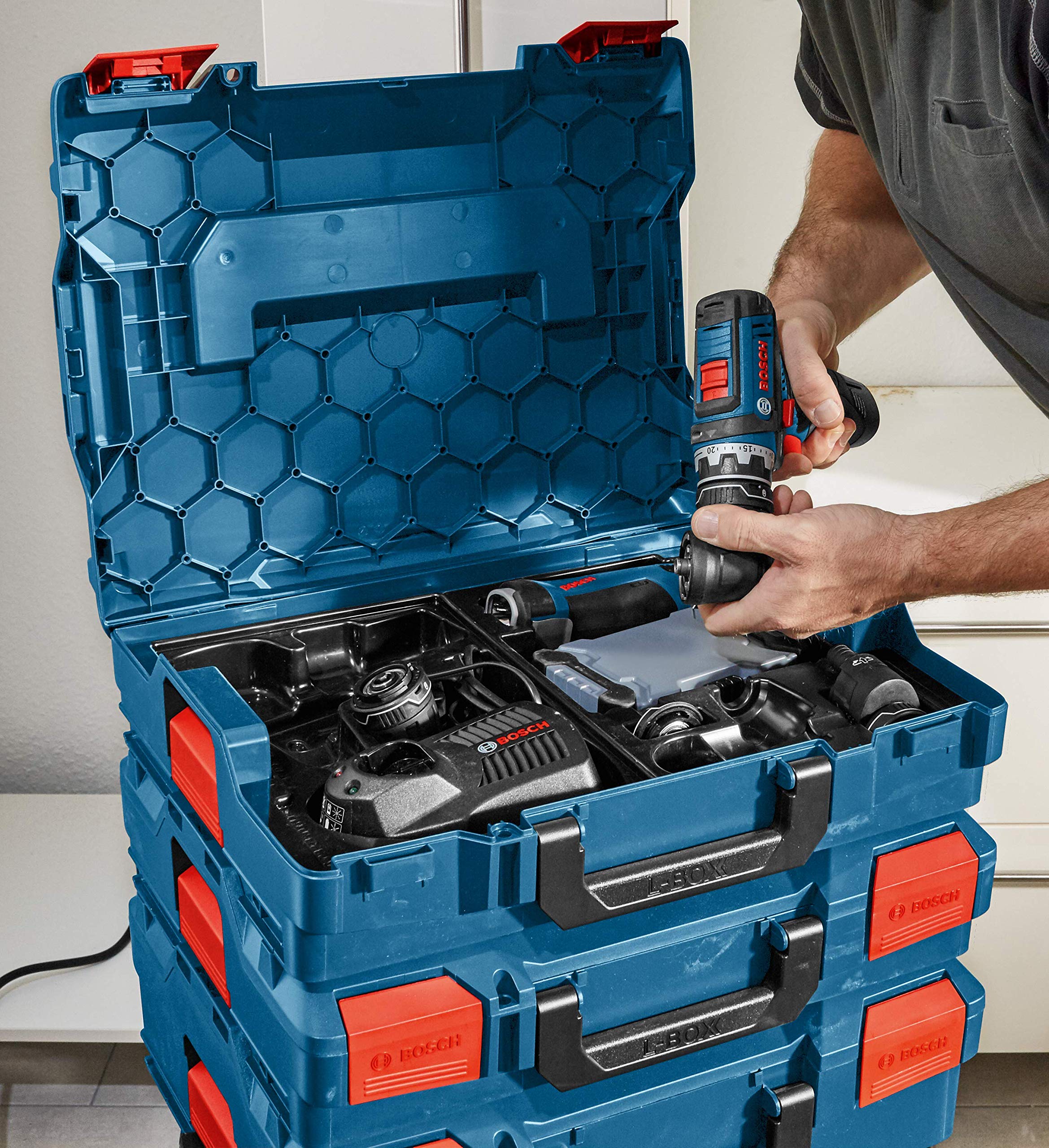 BOSCH L-BOXX-1 4.5 In. x 14 In. x 17.5 In. Stackable Tool Storage Case , Blue