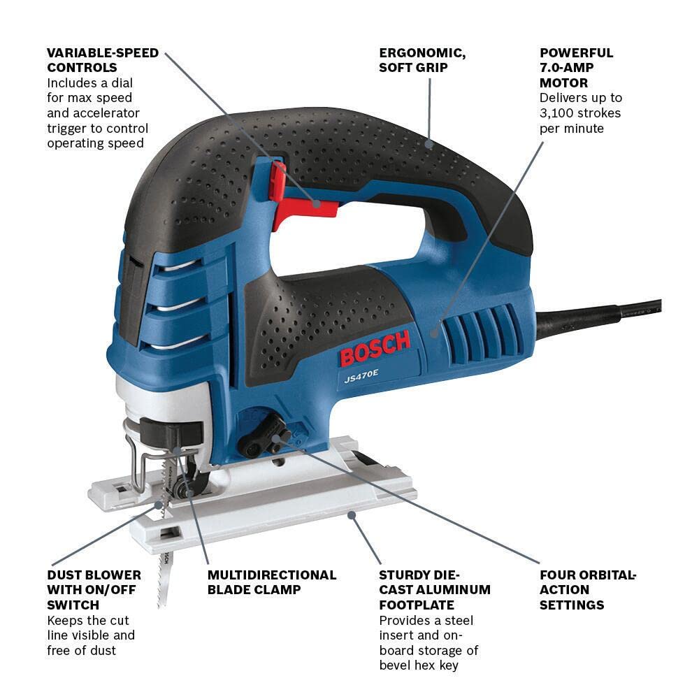 BOSCH JS470E 120V 7.0-Amp Corded Top-Handle Jig Saw, Blue