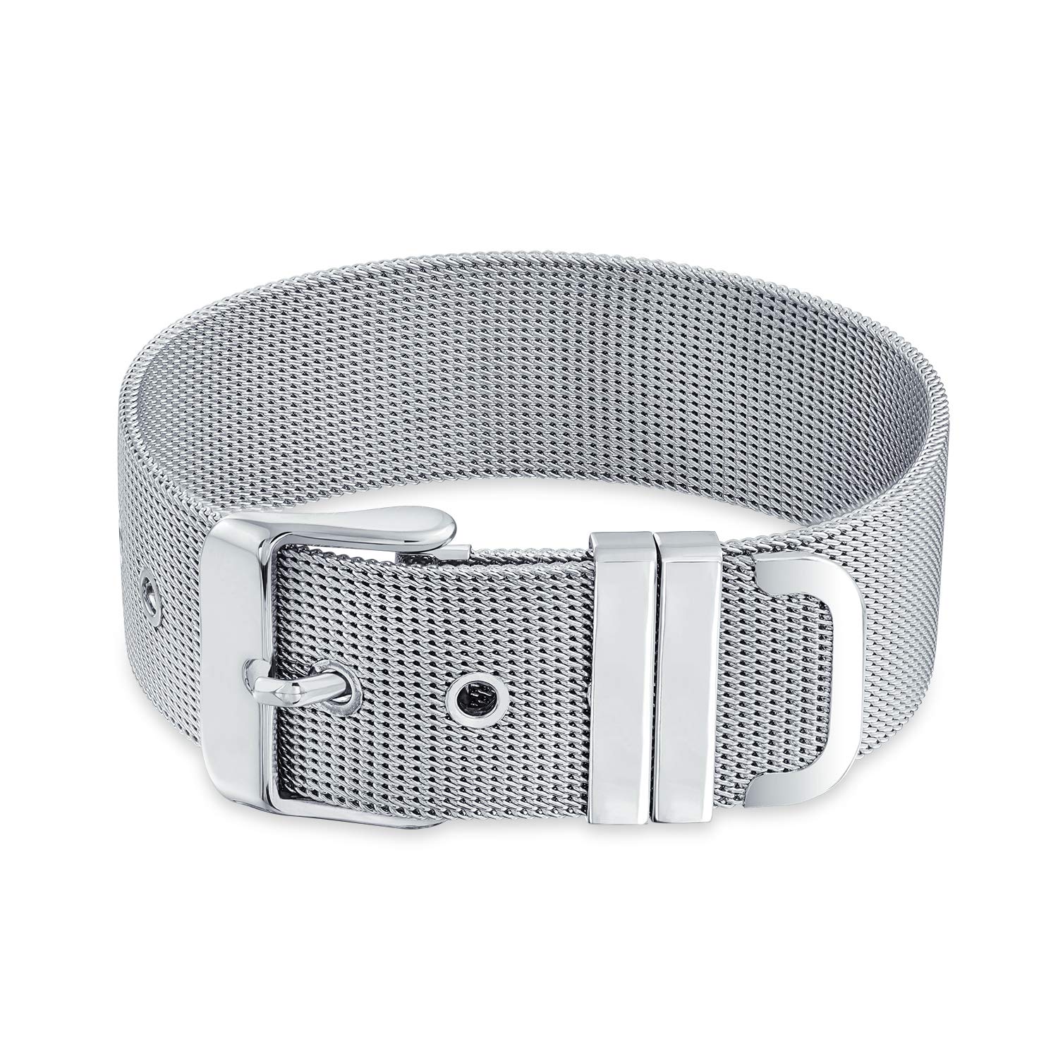 Bling Jewelry Unisex Wide Band Mesh Belt Buckle Bracelet For Men Women Stainless Steel Adjustable