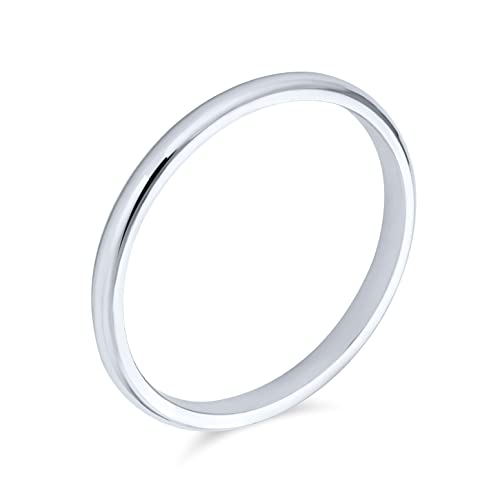 Bling Jewelry Simple Minimalist Thin Stackable .925 Sterling Silver Couples Wedding Band Ring For Men For Women 2MM