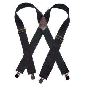 holdup 2" wide non-elastic industrial series black suspenders for men with the usa patented no-slip clips