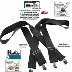 Holdup 2" wide Non-Elastic Industrial Series Black Suspenders for Men with the USA Patented No-Slip Clips