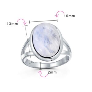 Bling Jewelry Oval Cabochon Bezel Gemstone Split Shank Boho Statement Iridescent Mood Changing Moonstone Ring Women For Teen .925 Sterling Silver