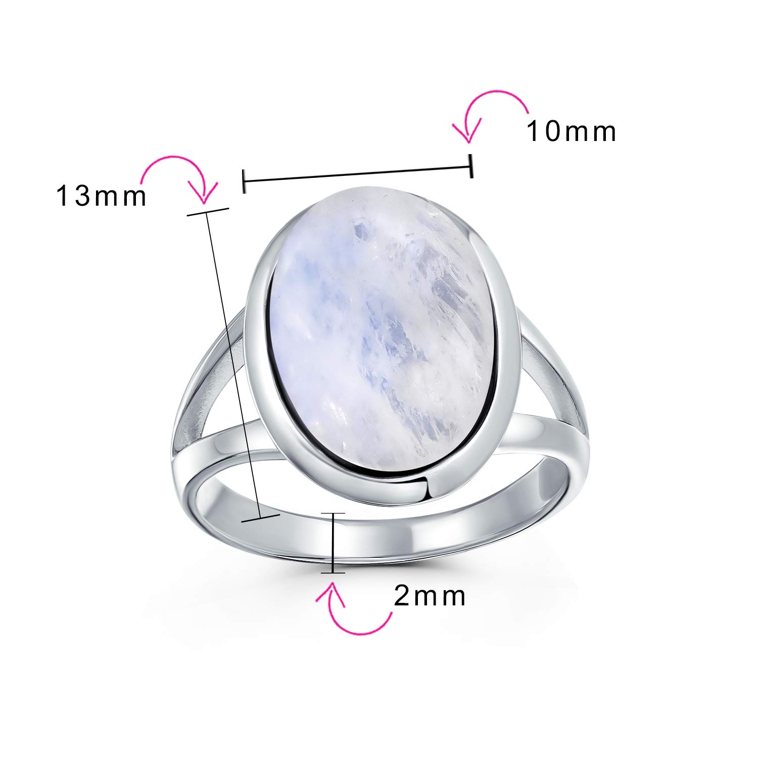 Bling Jewelry Oval Cabochon Bezel Gemstone Split Shank Boho Statement Iridescent Mood Changing Moonstone Ring Women For Teen .925 Sterling Silver