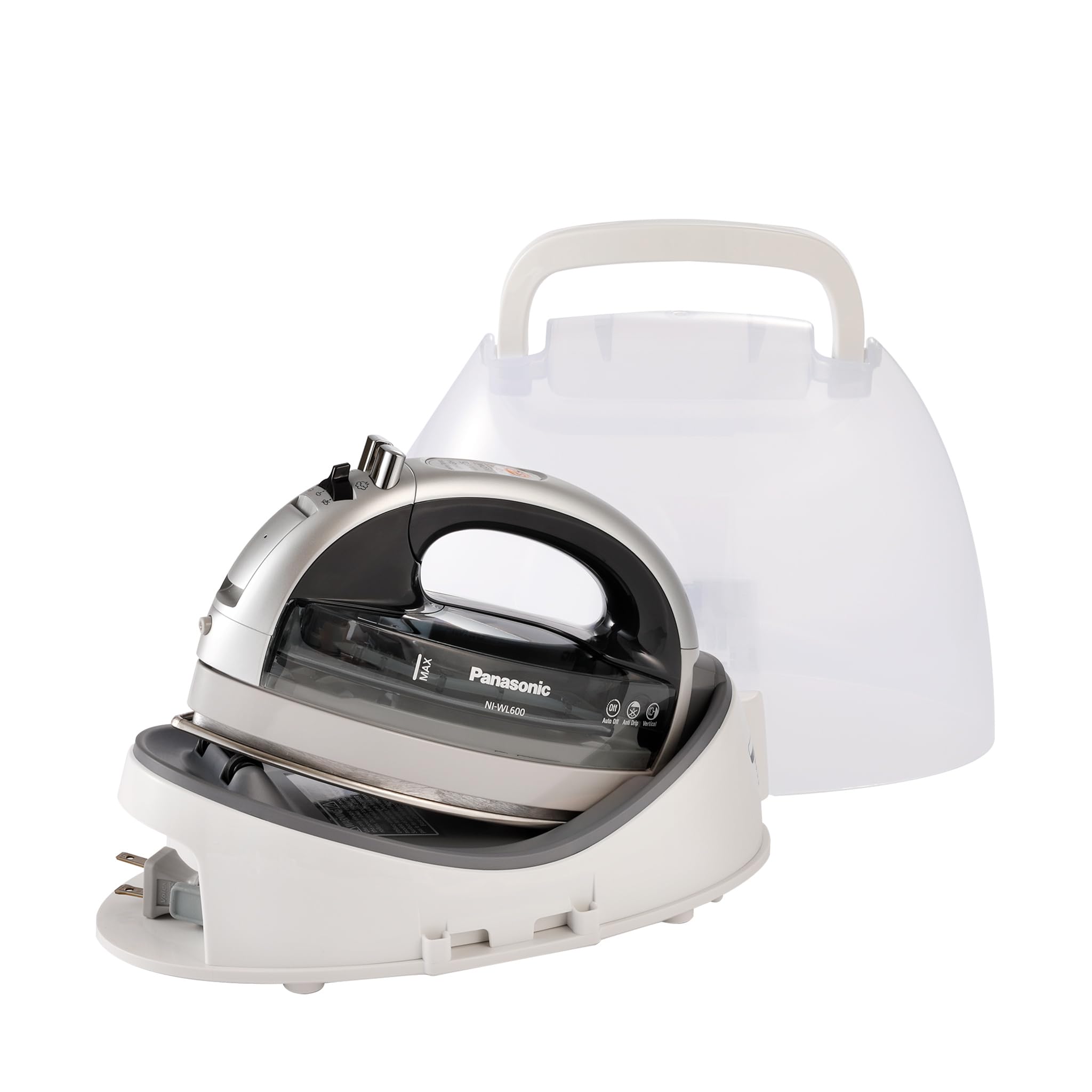 Panasonic NI-WL600 Cordless, Portable 1500W Contoured Multi-Directional Steam/Dry Iron, Stainless Steel Soleplate, Power Base and Carrying/Storage Case, Silver