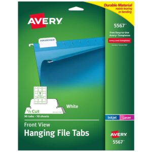 avery 5567 hanging file tabs,laser/inkjet,1/5 tabs,8-1/2-inch x11-inch,90/pk,we