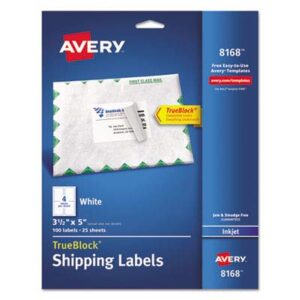 avery 8168 inkjet labels, shipping, permanent, 3-1/2-inch x5-inch , 100/pk, we