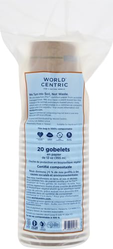 World Centric Compostable Hot Paper Cups, 12-Ounce - 20 Count (Pack of 1)