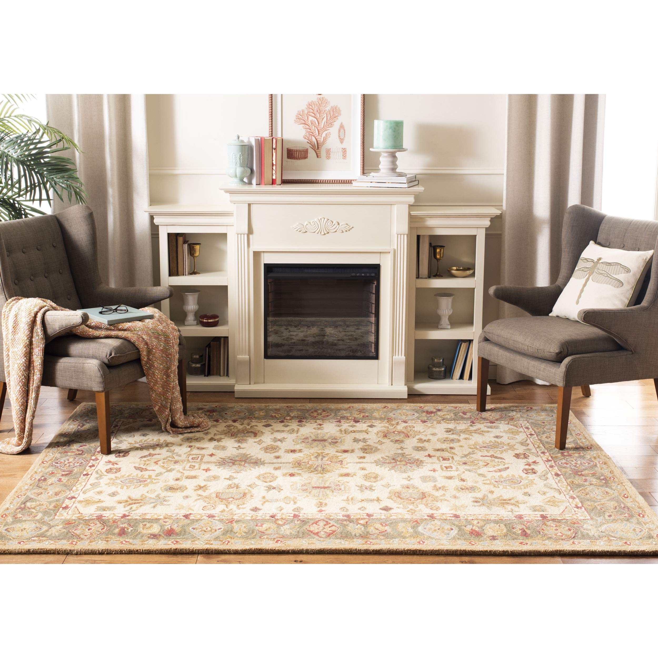 SAFAVIEH Anatolia Collection Area Rug - 8' x 10', Ivory, Handmade Traditional Oriental Wool, Ideal for High Traffic Areas in Living Room, Bedroom (AN547B)