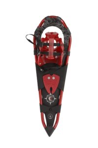 crescent moon yellowstone 24.5 aluminum snowshoe (red): unisex, ultralight trail snowshoe with award winning single loop pull binding, aluminum crampons and heel lifts