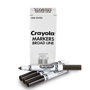 crayola broad line markers - black (12ct), markers for kids, bulk school supplies for teachers, nontoxic, marker refill with reusable box