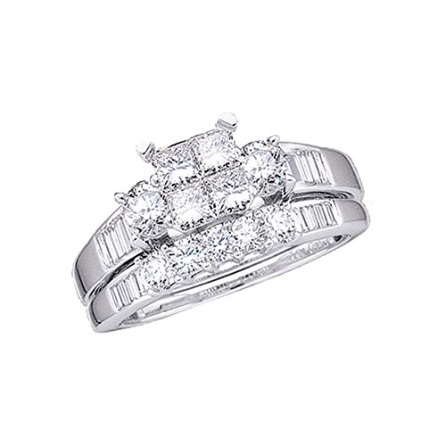 Sonia Jewels Size - 7-14K White Gold Diamond Ladies Womens Bridal Engagement Ring with Matching Wedding Band Two 2 Ring Set Invisible Solitaire Setting with Side Stones Channel Set (1.0 Cttw)