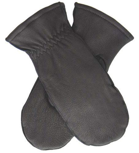 Pratt and Hart Snowfall Women’s Deerskin Leather Mittens with Finger Liners Size L Black