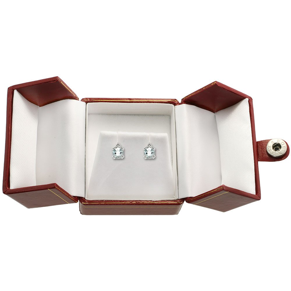 10k White Gold Diamond Natural Aquamarine Stud Earrings 5x5 mm Cushion Cut