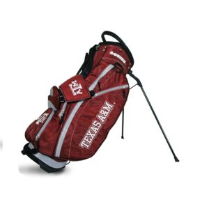 team golf ncaa texas a&m aggies fairway golf stand bag, lightweight, 14-way top, spring action stand, insulated cooler pocket, padded strap, umbrella holder & removable rain hood