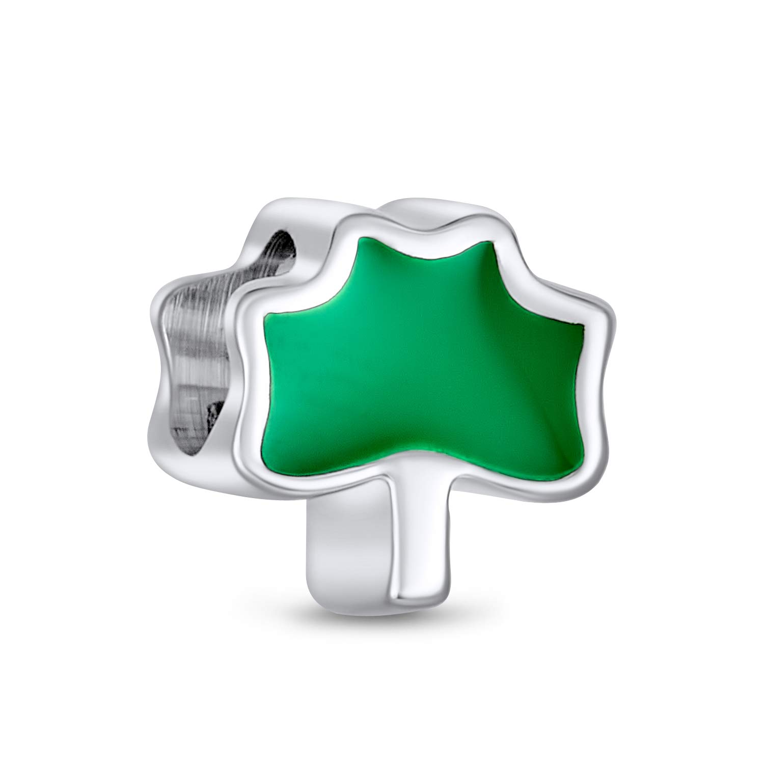 Good Luck Lucky Irish Shamrock Enamel Green Clover Charm Bead For Women Teens .925 Sterling Silver Fits European Bracelet