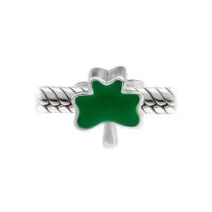 Good Luck Lucky Irish Shamrock Enamel Green Clover Charm Bead For Women Teens .925 Sterling Silver Fits European Bracelet