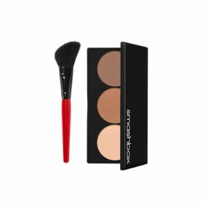 smashbox step-by-step contour, highlighter, & bronzer face palette with angled brush, light/medium