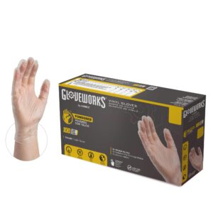 ammex gloveplus industrial clear vinyl gloves, box of 100, 3 mil, size medium, latex free, powdered, food safe, disposable, non-sterile, iv44100-bx