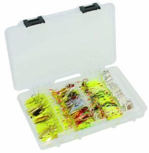 plano elite series spinnerbait and buzzbait stowaway 3700, transparent, holds up to 39 baits, tangle-free bait tackle storage and organizer, utility boxes for fishing