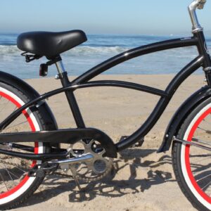 Firmstrong Urban Boy Single Speed Beach Cruiser Bicycle, 20-Inch, Black w/ Red Rims