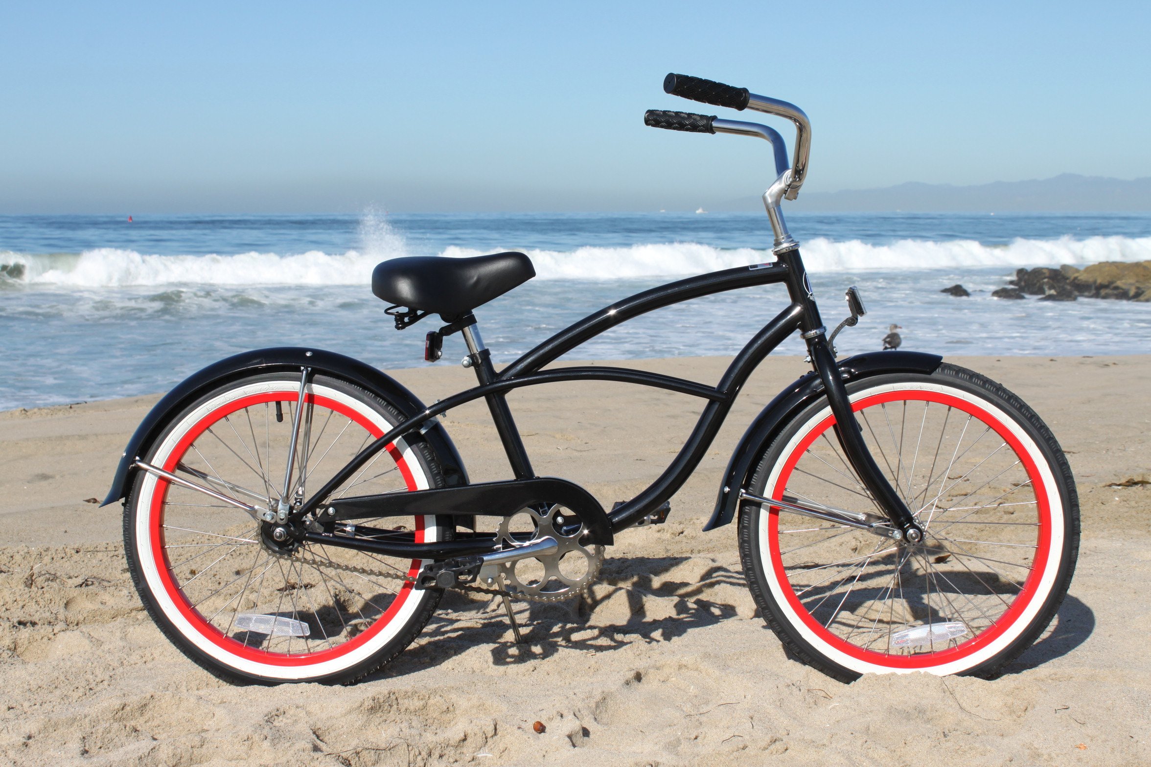 Firmstrong Urban Boy Single Speed Beach Cruiser Bicycle, 20-Inch, Black w/ Red Rims