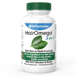 drformulas hairomega 3-in-1 hair growth vitamins with dht blocker, biotin for women & men | hair skin and nails supplement for hair loss, 120 pills