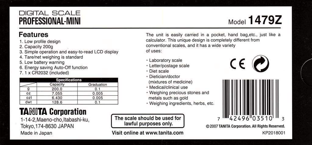 Tanita 1479Z Digital Mini Scale