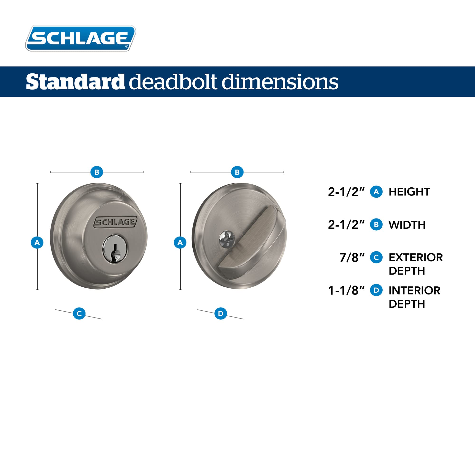 Schlage B60 N 626 Deadbolt, Keyed 1 Side, Highest Residential Security, Satin Chrome