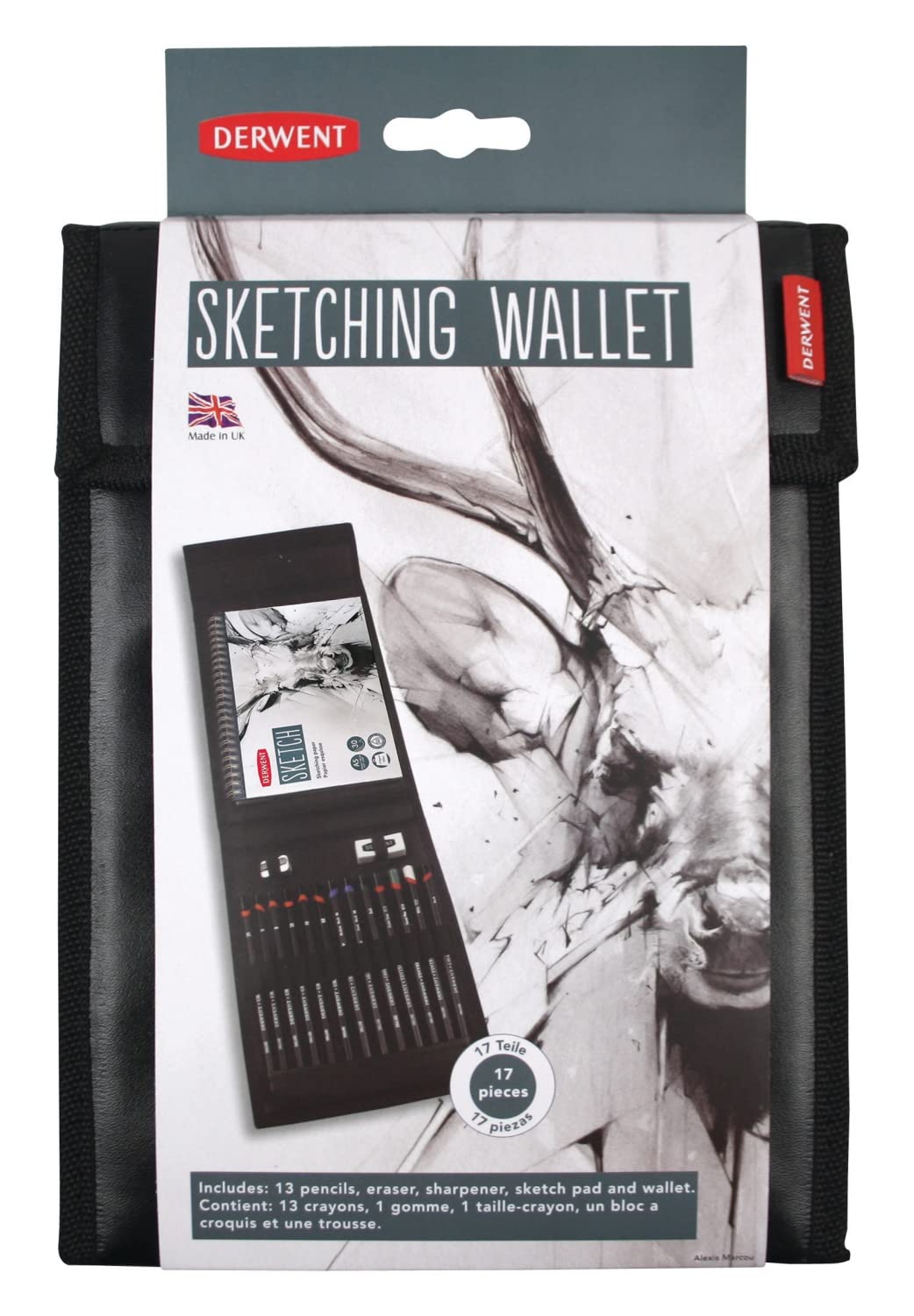 Derwent Sketching Wallet, 17 Pieces Per Set (2300218),Grey