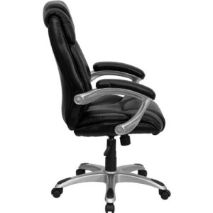 Flash Furniture Heather High Back Black LeatherSoft Layered Upholstered Executive Swivel Ergonomic Office Chair with Silver Nylon Base and Arms