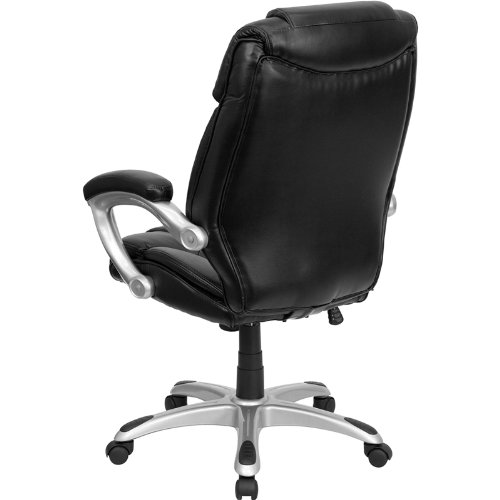 Flash Furniture Heather High Back Black LeatherSoft Layered Upholstered Executive Swivel Ergonomic Office Chair with Silver Nylon Base and Arms