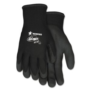 mcr safety n9690m ninja ice insulated work gloves 15 gauge black nylon with acrylic terry interior hpt palm and fingertip coating, medium, 1 pair